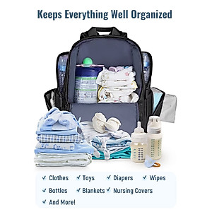 Mancro Diaper Bag Backpack, Multifunctional Dad Diaper Bag with 2 Side Insulated Pockets, Travel Water Resistant Baby Diaper Backpack for Men Women with Stroller Straps, Black