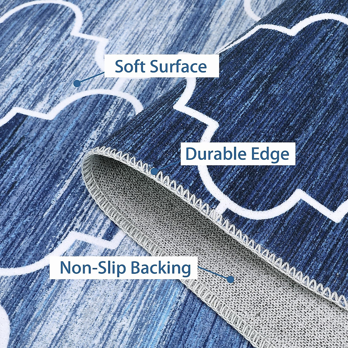 CAROMIO 8x10 Area Rug Machine Washable Rug Modern Moroccan Area Rug Distressed Trellis Accent Rug Stain Resistant Non-Slip Foldable Floor Cover Carpet Rug for Living Room Home Decor, Navy