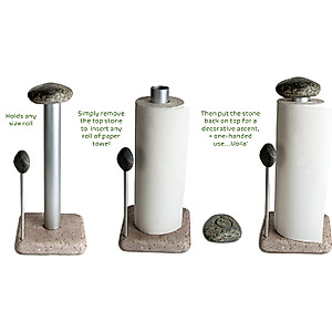 Premium Granite Paper Towel Holder - Free Standing Kitchen Paper Towel Roll Holders with Granite Base for Easy One Handed Use - Holds Standard or Jumbo-Sized Rolls (Each Holder is Unique) Made in USA