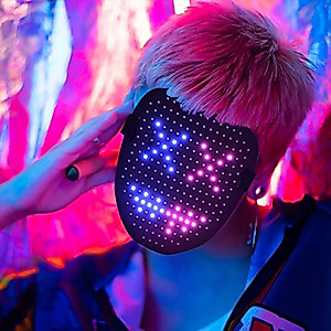 Keledz Led Mask, Light up Mask with Gesture Sensing Control, LED Lighted Face Transforming for Costume Cosplay Party Masquerade, Hallowee Mask