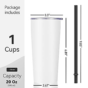 DOMICARE 20 oz Tumbler with Lid and Straw, Stainless Steel Tumblers Bulk Vacuum Insulated Tumbler Travel Coffee Mug Pack of 1, White