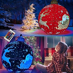 2023 Outdoor Christmas Inflatable Decorations With LED Light - 24 Inch Remote Control Christmas PVC Inflatable Ball Ornament For Xmas Holiday Yard Tree Pool Decorations