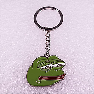 pologmase Sad Frog Metal KeyChain Funny Green Frog Keyring Key Holder Car Key Chain Ring For Men Women Bag Accessories Gift