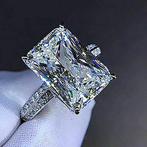 Longfu Fashion Jewelry 925 Sterling Silver Perfect Square Cut Rectangle 5ct CZ Engagement Ring Jewelry Ladies Ring Square Crystal Engagement Ring Cubic Zirconia Promise Aura Ring (7)