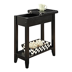 Convenience Concepts American Heritage Flip Top End Table with Shelf, Black