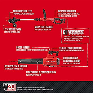 CRAFTSMAN V20 String Trimmer and Blower Combo Kit, Cordless (CMCK297M1)