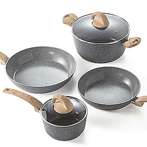 Vkoocy Gray Pots and Pans Set Non Stick, Ceramic Cookware Set Kitchen Cooking Sets Induction Pot and Pan w/Frying Pans, Saucepans, Casserole, Non-Toxic, PTFE/PFOA/PFOS-Free