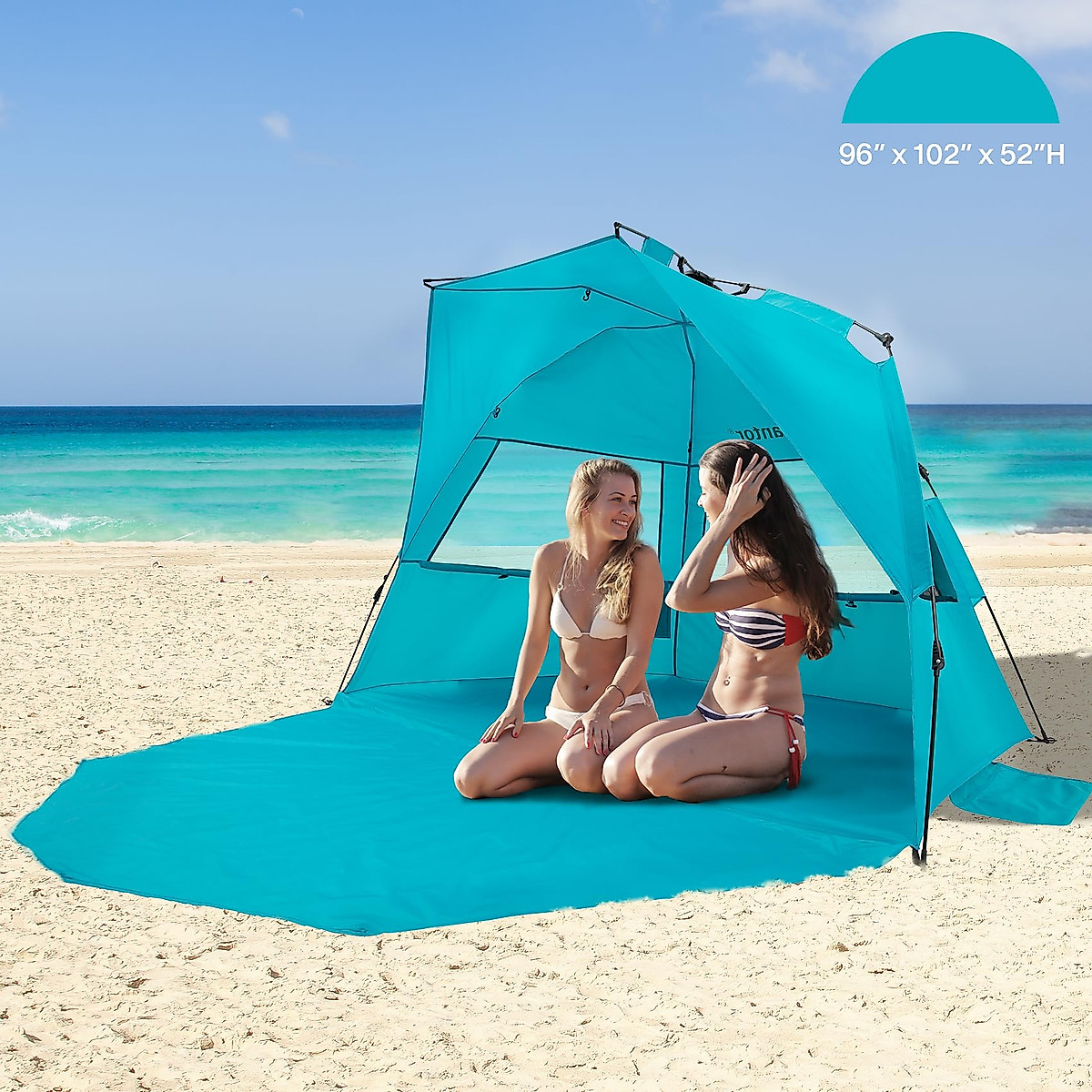 Alvantor Extra Large Beach Tent Super Bluecoast Beach Umbrella Outdoor Sun Shelter Cabana Automatic Pop Up UPF 50+ Sun Shade Portable Camping Fishing Hiking Canopy Easy Setup Windproof Patent Pending