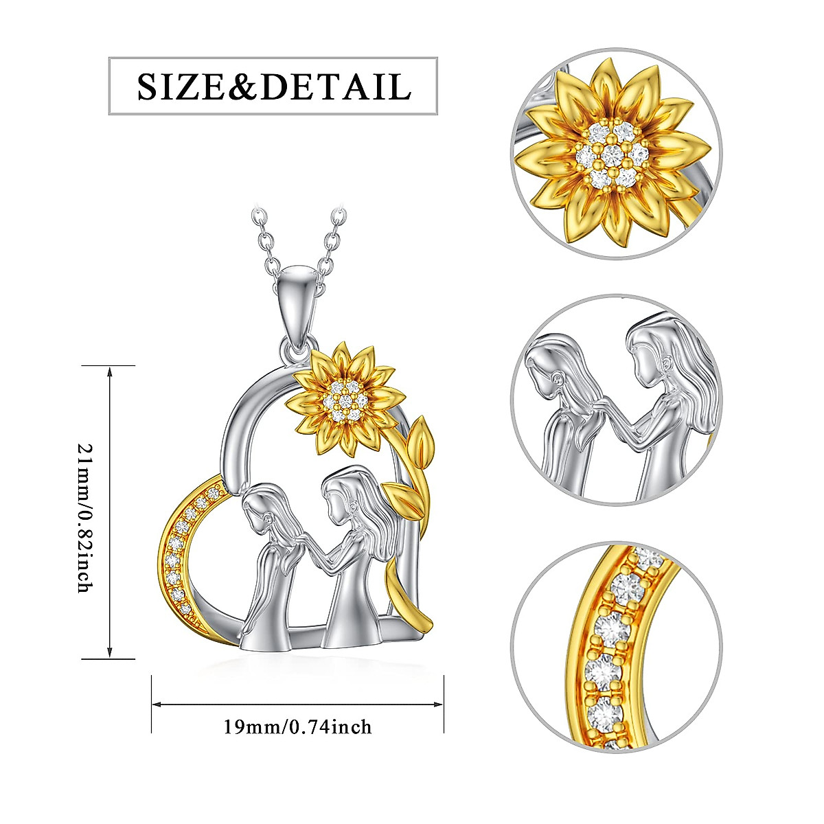 Sisters Birthday Gifts from Sister Sterling Silver Sunflower Heart Necklace Always My Sister Forever My Friend Female Friendship Jewelry