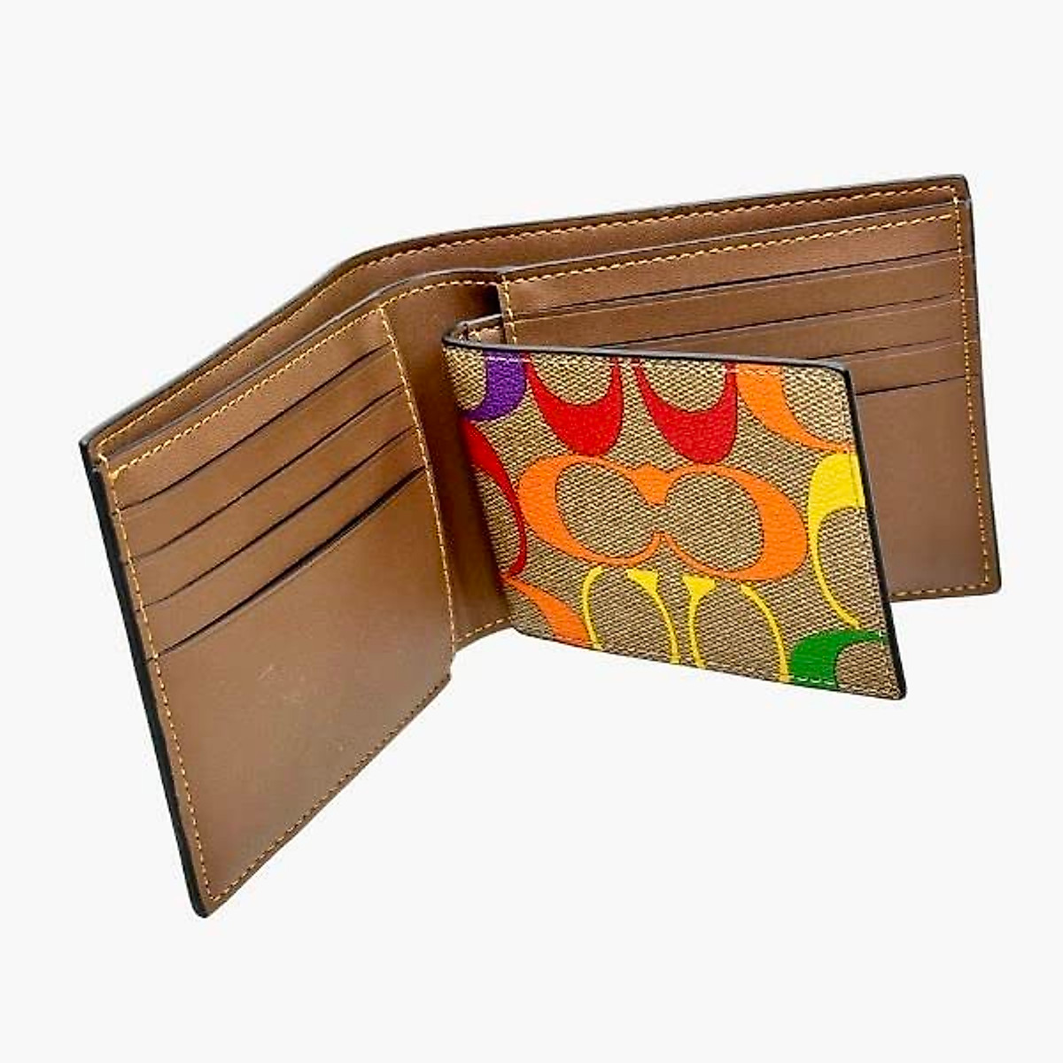 Coach Men's 3 in 1 Wallet (Signature Canvas, Rainbow - Khaki)