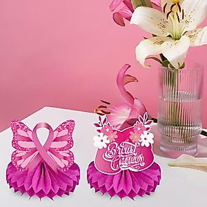 Glodecart 9PCS Breast Cancer Awareness Honeycomb Table Centerpiece for Home, Fight Cancer Theme Pink Ribbon Breast Cancer Table Topper Centerpiece Decorations for Table Decor Charity Party Supplies