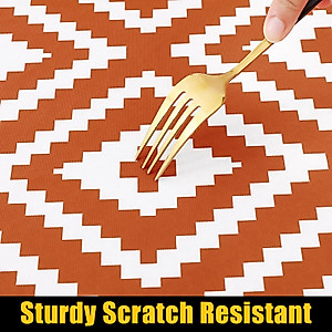 Smiry Round Picnic Table Cloth, Waterproof Elastic Fitted Outdoor Tablecloths for 36"-44" Tables, Wipeable Flannel Backed Vinyl Table Cover for Camping, Dining and Indoor, Rust