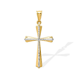 Diamond2Deal 14k White and Yellow Gold Diamond Cut Cross Pendant Fine Jewelry for Women Two-tone