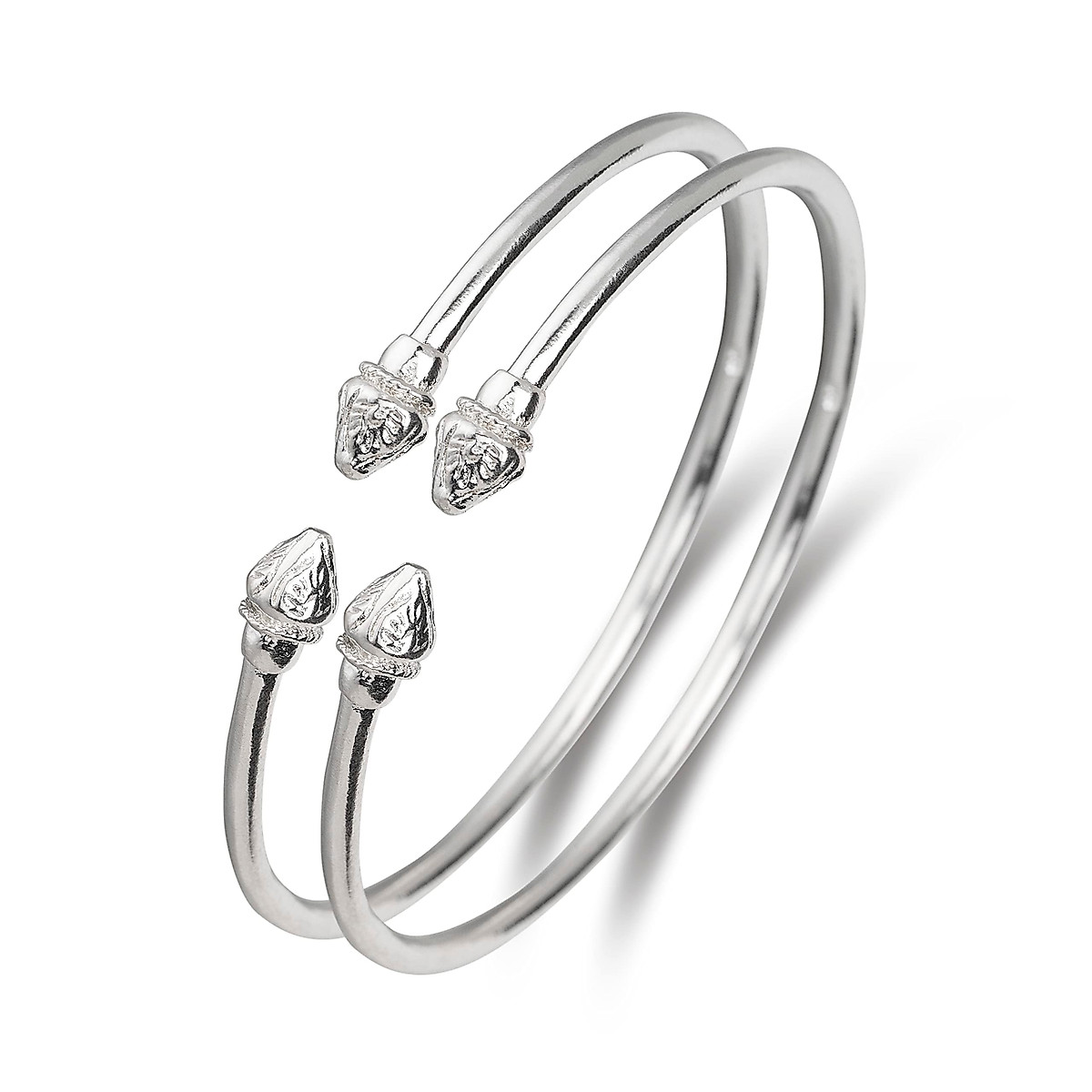 Better Jewelry Elegant Pointed Ends Solid .925 Sterling Silver West Indian Bangles, 1 pair
