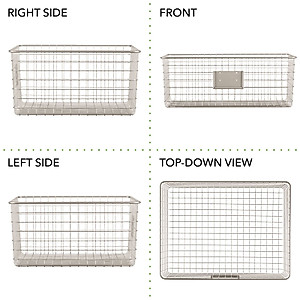 mDesign Wide Steel Wired Storage Organizer Bin Baskets with Label Slot for Kitchen Pantry, Cabinet, Organizing Holder for Food, Drinks, Snacks, Produce, Omaha Collection, 2 Pack, Satin