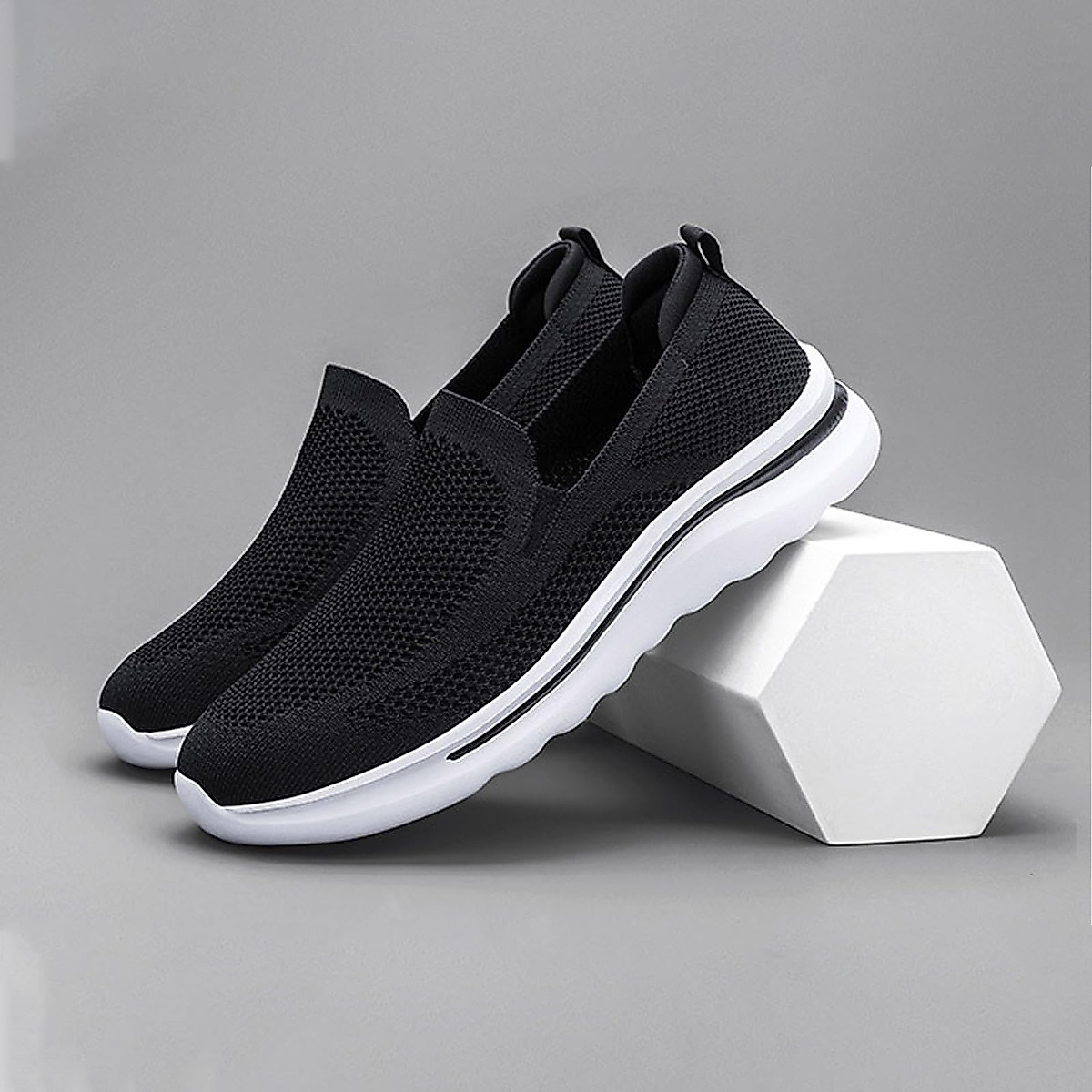 Aceptolcom Women Slip On Walking Shoes Orthopedic Shoes,Breathable Mesh Arch Support Slip Resistant Work Shoes Tennis Shoes Sock Shoes (5,Black,5)