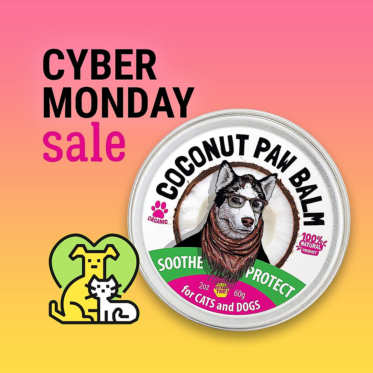 Dog Paw Balm Soother & Moisturizer 2 oz with Natural Shea Butter Coconut Oil Beeswax Heals and Repairs Cracked Dog Paws Snout & Elbows Snow & Dry Weather Protection Ointment Safe Invisible Barrier