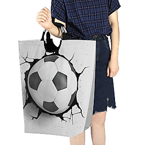Collapsible Laundry Basket 3D Soccer Ball Laundry Hamper Large Cloth Hamper Laundry Organizer Holder with Handle