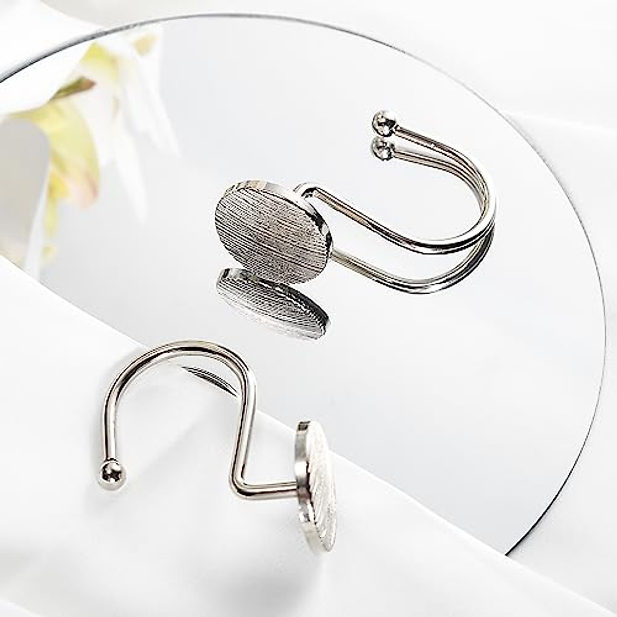 Brushed Nickel Shower Curtain Hooks, OEH Shower Curtain Rings, Modern Creative Metal Shower Curtain Hooks Rust Proof, Balanced Gliding Shower Hooks for Shower Curtain, 12 Pack, Circular Stripes