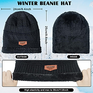 Winter Beanie Hat Scarf and Gloves Set, Warm Fleece Lined Knit Cap Neck Warmer Socks Touch Screen Gloves Set for Men Women, A-Black