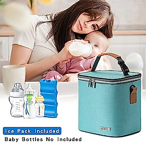 BABEYER Breastmilk Cooler Bag with Ice Pack Fits 6 Baby Bottles Up to 9 Ounce, Baby Bottle Bag with Shoulder Strap for Nursing Mom Daycare, Aqua