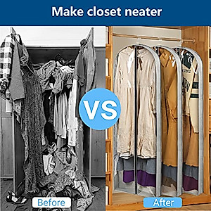 Belinlen 3 Pack 60" Long Garment Bags for Hanging Clothes Storage, Clear Moth Proof Suits Covers with 4" Gussets for Closet Storage Travel, Plastic Protector for Dress Gowns, Coats, Suit, Down Jacket