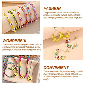 QUEFE 9000pcs 4mm Glass Seed Beads for Bracelet Making Kit, 60 Colors Tiny Beads with 420pcs Letter, Heart and Evil Eye Beads for Bracelets Necklace Ring Making, DIY, Art and Craft Gifts
