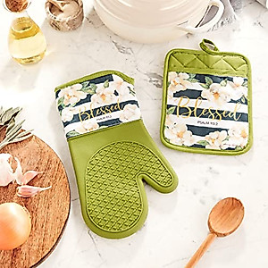 African American Expressions - Oven Mitt/Pot Holder Silicone Set, Blessed Magnolia, 36 x 26 Inch, KM-02