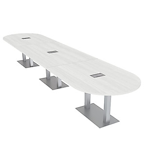 SKUTCHI DESIGNS INC. 16' Large Modular Conference Table with Data and Power | 16 Person Racetrack Table | Harmony Series | White Cypress