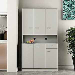 WERSMT Kitchen Pantry Storage Cabinet with 6 Door 1 Drawer 1 Display Space, Multifunctional Buffet Storage Coffee Bar for Kitchen, Living Room, 39.37"x15.35"x70.86",White