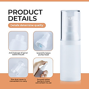 LONGWAY 1oz 30ml Airless Cosmetic Cream Pump Bottle Travel Size Dispenser Refillable Containers/Foundation Travel Pump Bottle for Shampoo（Pack of 6, Frosted Translucent）