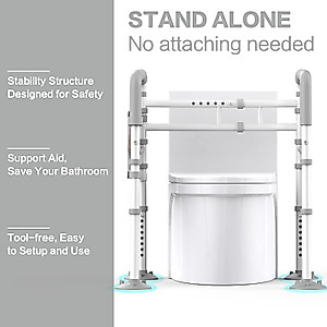 Agrish Stand Alone Toilet Safety Rail - Adjustable Width & Height Fit Any Toilet, Medical Toilet Frame for Elderly Handicap Disabled, Folding Handrails