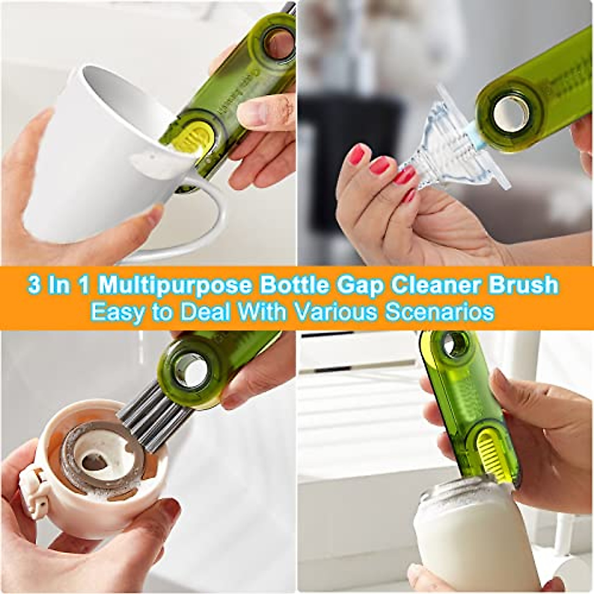 XANGNIER 3 in 1 Multipurpose Bottle Gap Cleaner Brush,3 Pack Cup Cover Cleaning Brush,Cup Crevice Cleaning Tools,Water Bottle Cleaner Brush,Home Kitchen Cleaning Tools