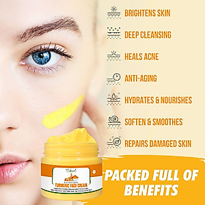 Turmeric Face Cream for Face & Body - All Natural Turmeric Skin Brightening Lotion - Turmeric Cleanses Skin, Fights Acne, Evens Tone, Fades Scars, Sun Damage, & Age Spots - Handcrafted Made in USA