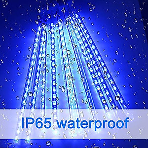 Aluan Christmas Lights Meteor Shower Rain Lights 10 Tube 240 LED 12 Inch Waterproof Plug in Falling Rain Fairy String Lights for Halloween Christmas Holiday Party Home Patio Outdoor Decoration, Blue