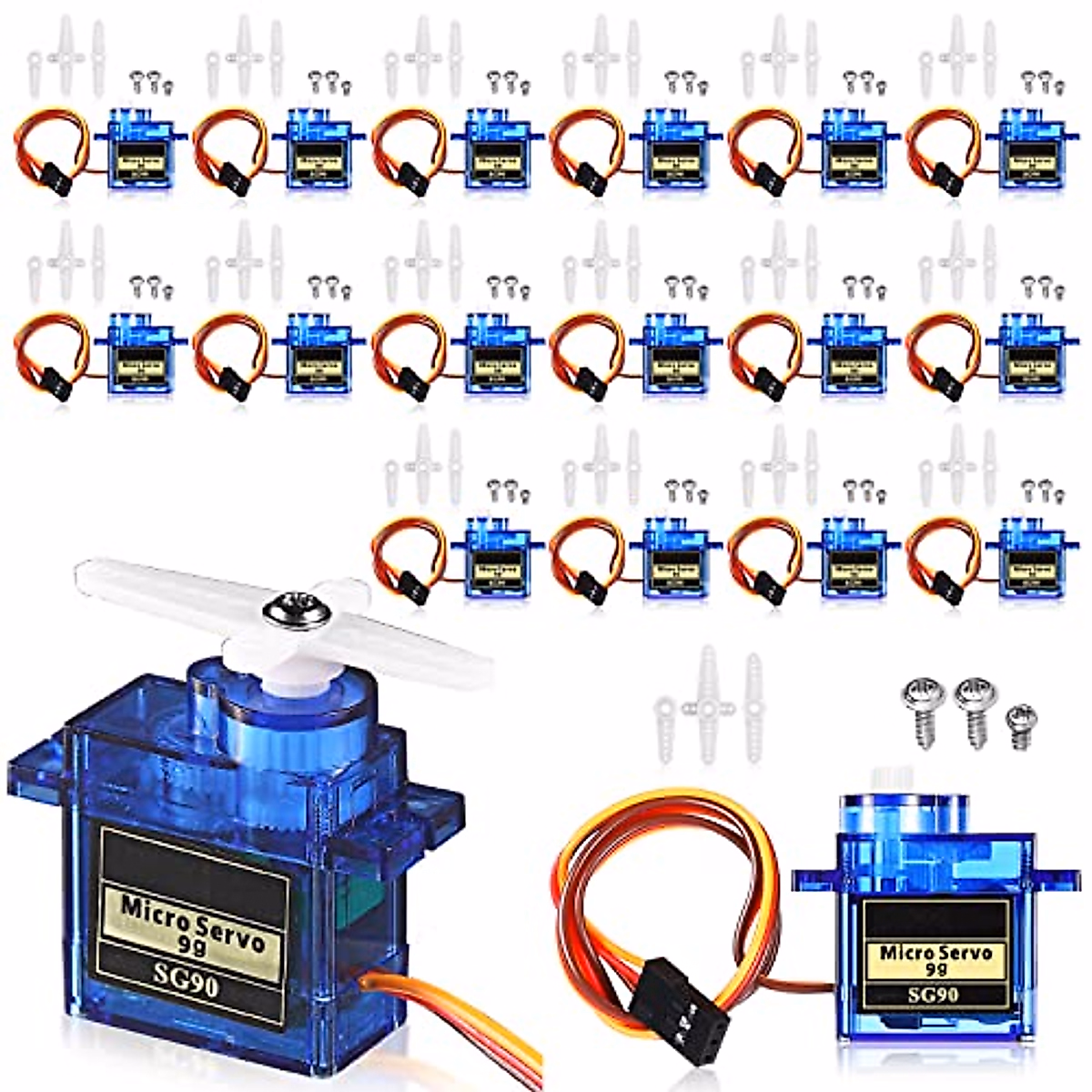 Hanaive 16 Pcs SG90 9g Micro Servo Motor Mini Servo Motors RC Servo Kit for Robot Helicopter Airplane Car Boat Control