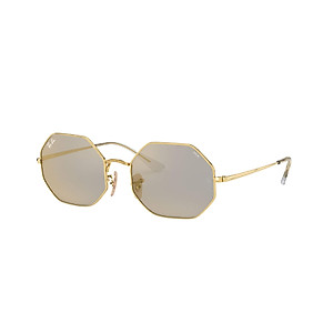 Ray-Ban Rb1972 Octagon Evolve Polarized Sunglasses, Gold/Photochromic Dark Grey Mirrored Gold, 54 mm