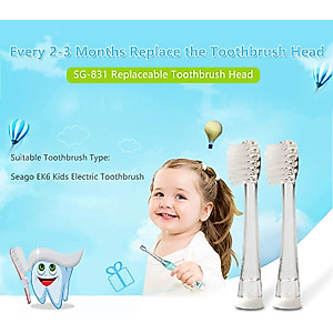 4 Pack Baby Kids Toothbrush Heads, Electric Toothbrush Replacement Heads Compatible with Dada-Tech DT-BB1, DT-977, DT-K6; Compatible with Brush-Baby WildOnes/KidzSonic; for Seago SG513/977, 3-12 Year