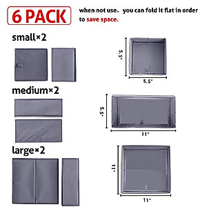 homyfort Dresser Drawer Organizer, Foldable Cloth Storage Box Closet Cube Basket Bins Containers Divider with Drawers for Underwear, Bras, Socks, Ties, Scarves, Set of 6, Grey