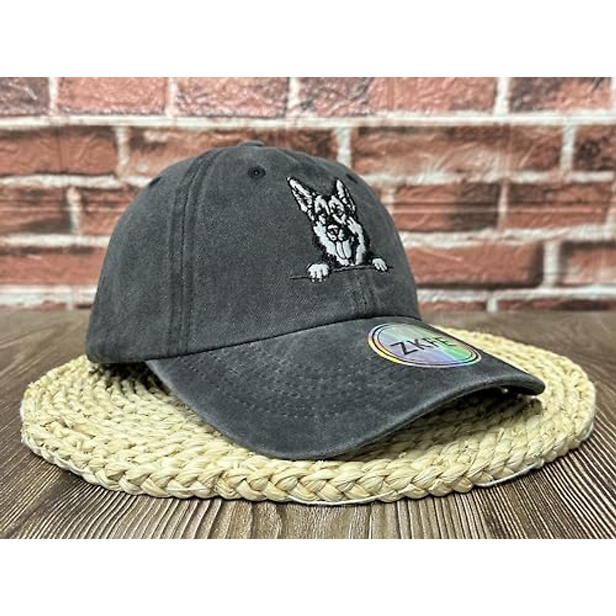 ZKFE Dog Lover Gifts, Embroidered German Shepherd Hat for Men Women, Washed Black Baseball Cap, Cotton Adjustable Dad Hat