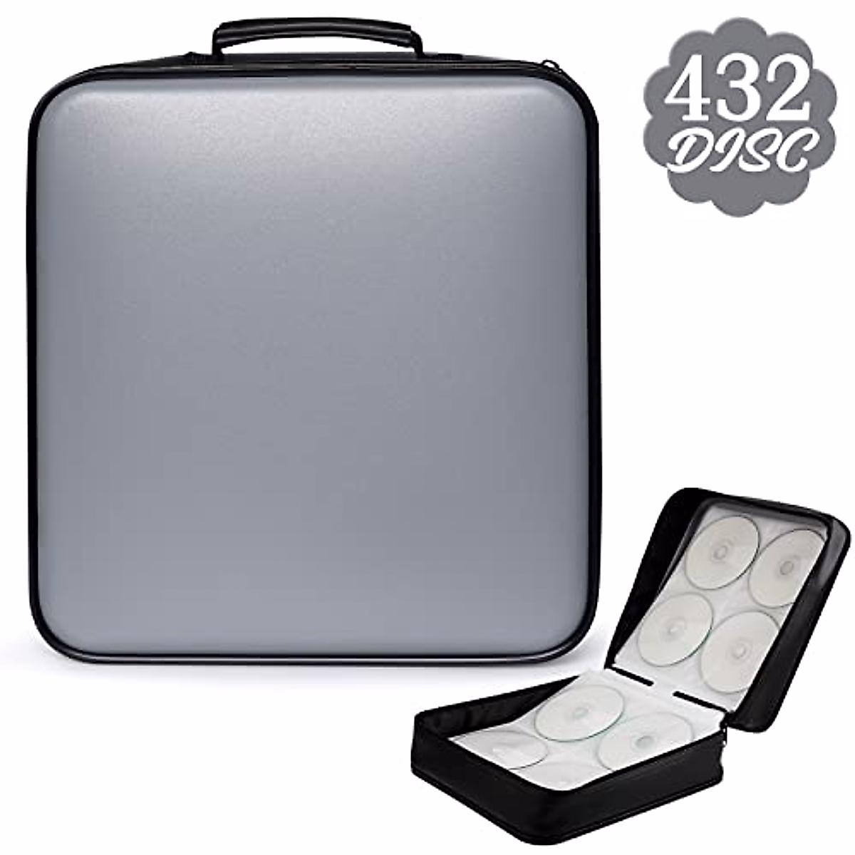 TIMCORR CD Case DVD Storage Case: 432 Capacity Hard Plastic DVD Case Holder Organizer Portable CD Wallet Binder Disc Holder Folder Blu Ray Album Sleeves for Car Home Travel | Audio Music (Grey)