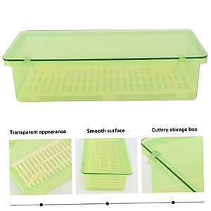 DOITOOL Flatware Tray with Lid and Drainer, Tableware Utensil and Cutlery Drawer Organizer with Lid Covered Silverware Tray to Keeps Your Cutlery Organized and Protected ( Brown )