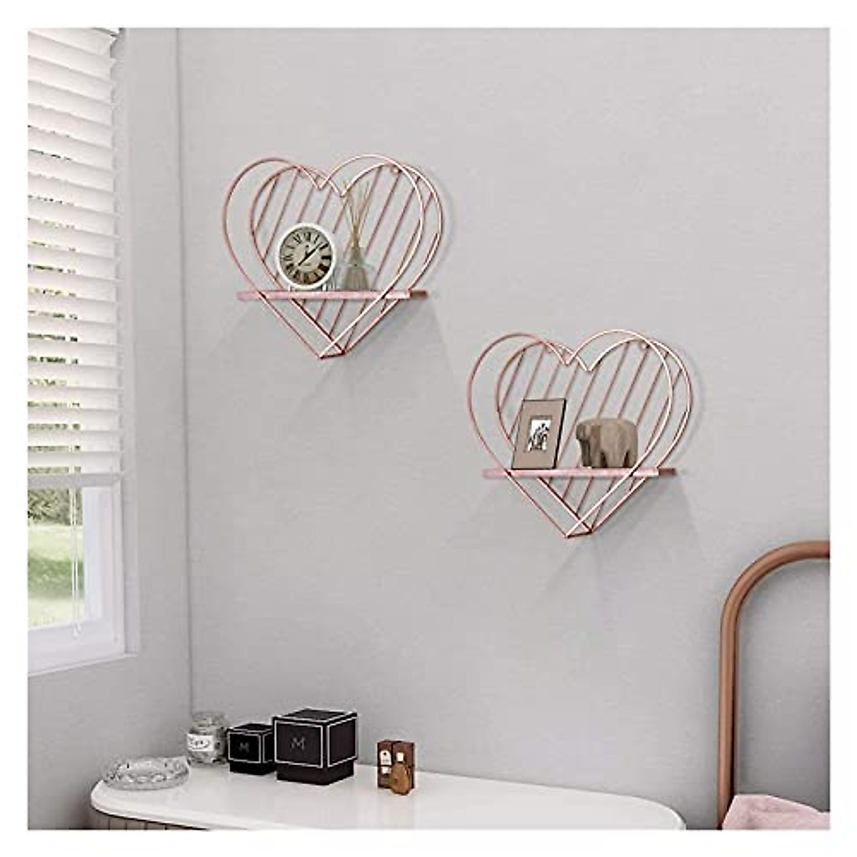 JJYGYTG Shelf Wall Shelf Rose Gold Decorative Shelf Metal Heart-Shaped Shelf Living Room Bathroom (Color : Black)