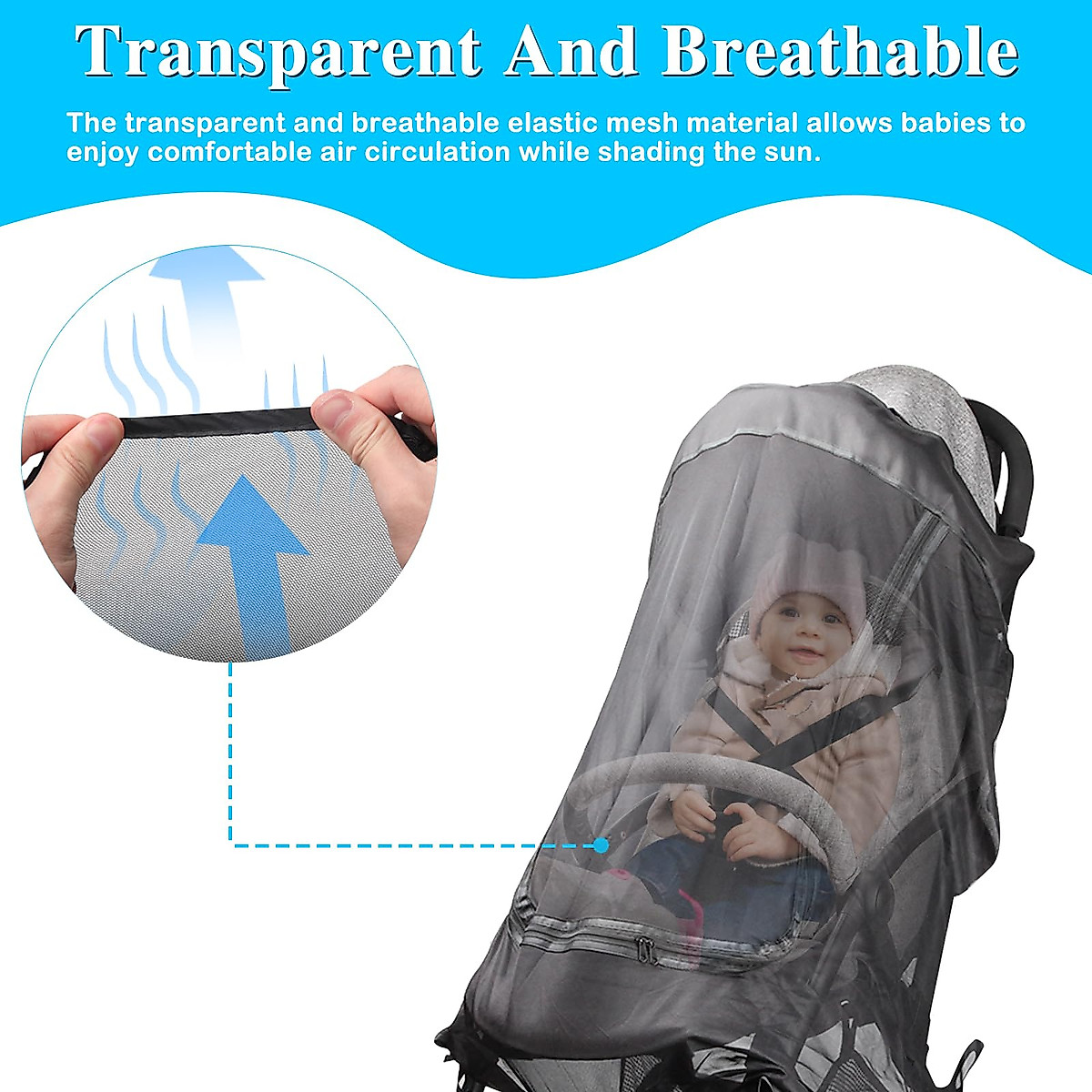 Stroller Sun Shade (Universal) - UV Protection - Breathable - Sun Protection for Strollers - Large Stroller Shade (Transparent) - Accessories for Strollers