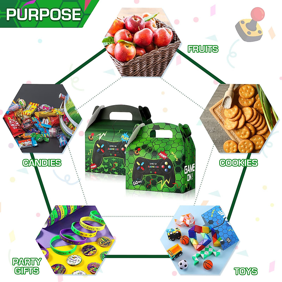 24 Pcs Glow in the Dark Video Game Party Boxes Neon Light up Game Theme Party Supplies Favors Candy Goodies Boxes with Handle for Kids Birthday Party Christmas Decor Baby Shower Treat Boxes(Green)