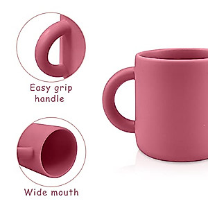 TQONEP Silicone Toddler Cup for Babies,5oz Silicone Training Cup for Infants 2 Handles, Easy Grip Handles Toddler Learning Cup Applicable for Baby Over 6 Months +（Pink+Deep Pink