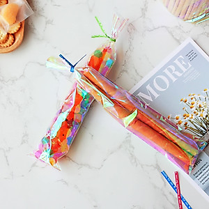 JESTAR Cellophane Treat Bags, 100PCS 5x7 Treat Bags with Ties Goodie Bags Iridescent Cellophane Bags Party Favor Bags for Kids Birthday Party Favors, Valentines Easter Halloween Weddings Baby Shower