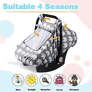 SMTTW Car Seat Covers for Babies Baby Car Seat Covers, Infant Car Canopy for Spring Summer Autumn Winter, Universal Fit, Snug Warm Breathable, Car Seat Canopy for Boys Girls (Elephant)
