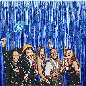 FECEDY 2pcs 3ft x 8.3ft Navy Blue Metallic Tinsel Foil Fringe Curtains Photo Booth Props for Birthday Wedding Engagement Bridal Shower Baby Shower Bachelorette Holiday Celebration Party Decorations