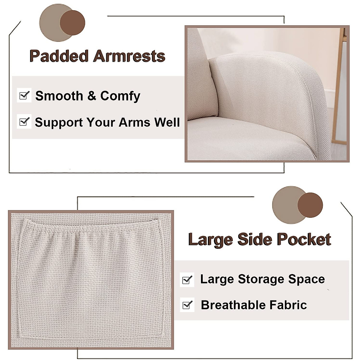 Antetek Modern Accent Rocking Chair, Upholstered Nursery Glider Rocker for Baby, Comfy Armchair with Side Pocket, Living Room Lounge Arm Chair, High Backrest with Headrest Shape Design (Light Beige)